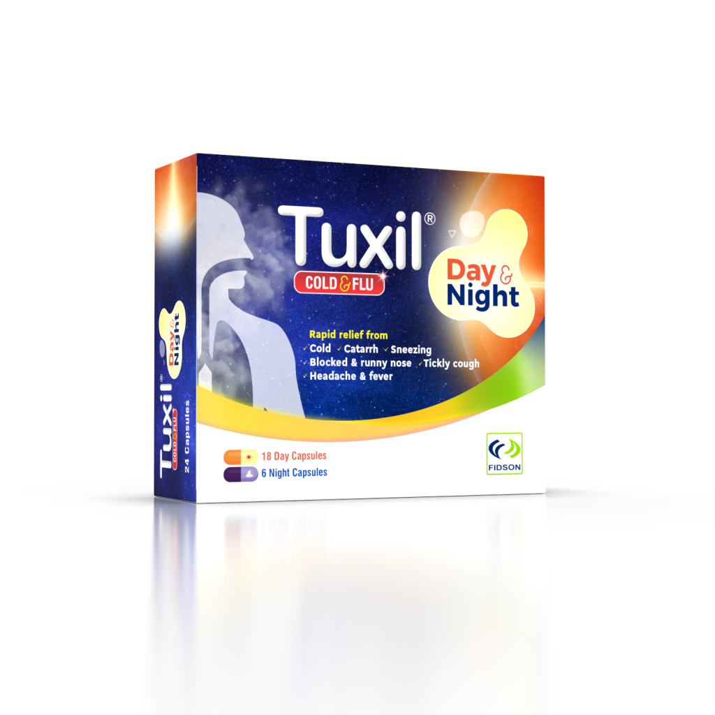 Day & Night Tuxil Cold & Flu Capsules – Fidson Healthcare Plc.
